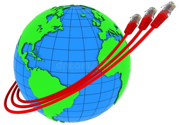 Three Red Internet Cables Wrap Around the Earth Stock Illustration ...