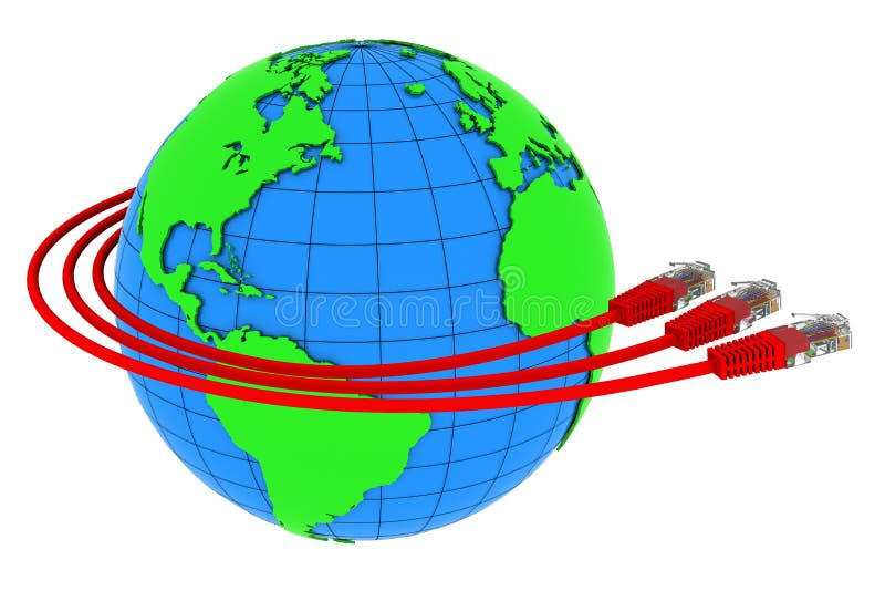 Three Red Internet Cables Wrap Around the Earth Stock Illustration ...