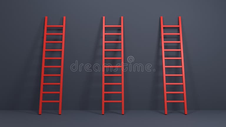Three Red Ladders Near the Dark Wall. Concept for Teamwork or ...