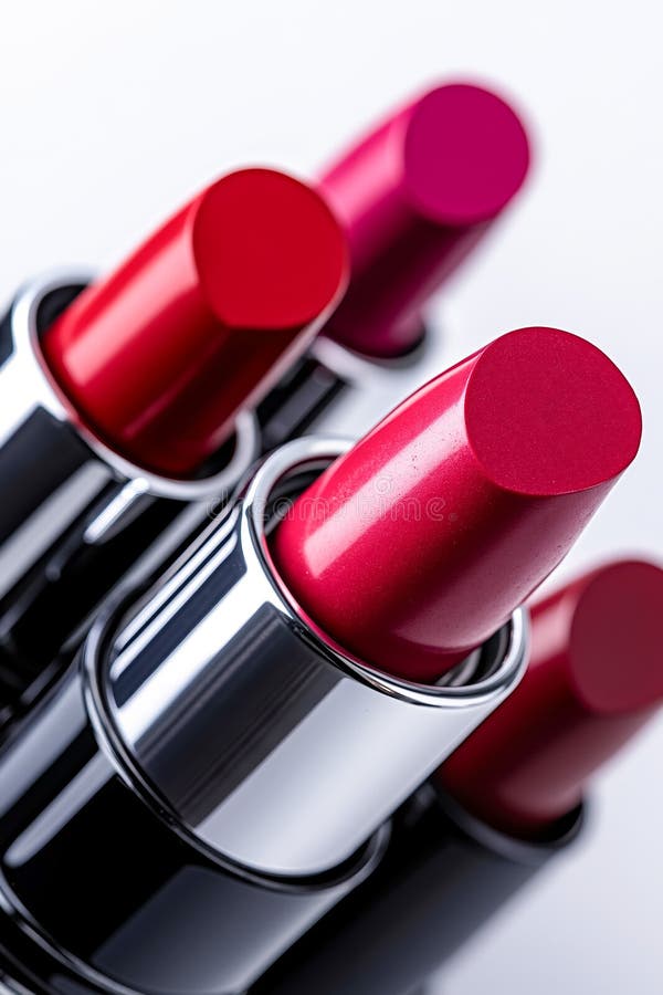 A Group of Four Red Lipsticks Sitting on Top of Each Other Stock Photo ...