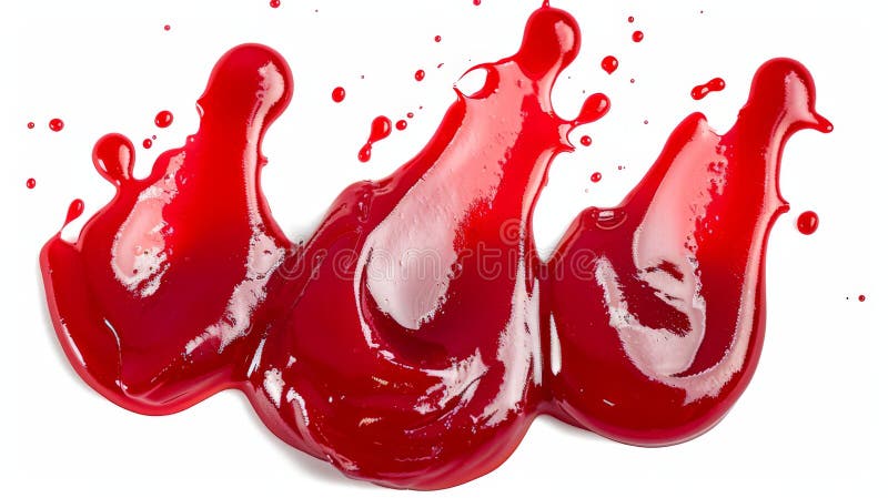 Three Red Liquid Drops on a White Surface with a White Background Stock ...