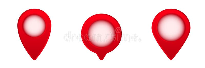 Three Red Location Pins with Gradient Centers for Map Navigation and ...