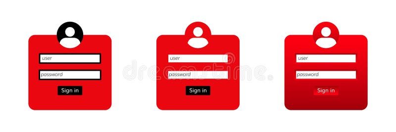 Three Red Login Forms with User and Password Fields for Sign in ...