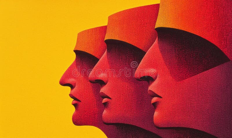 Three Red Moai Statues Stand in Profile Against a Bright Yellow ...
