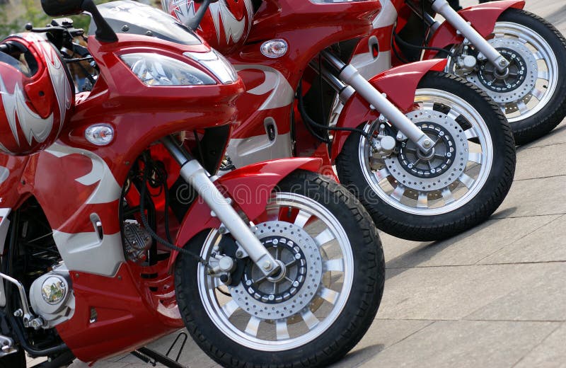 Three red motorcycles stock image. Image of lined, motorbike - 72620713