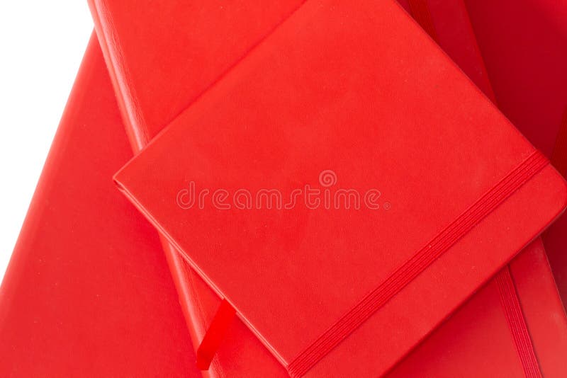 Three Red Notebooks Different Sizes Isolated on White Background. M ...