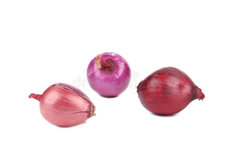 Three red onions in a row. stock image. Image of piece - 41261395
