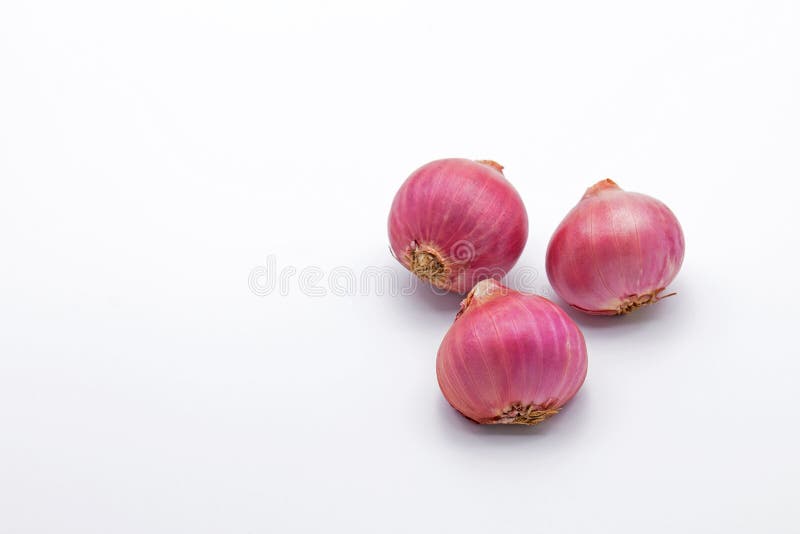 Three Red Onions on White Background Stock Image - Image of flavor ...