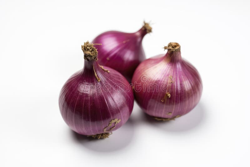 Three Red Onions on White Background, AI-generated Stock Illustration ...