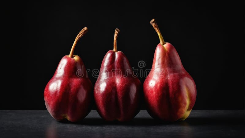 Three Red Pears Aligned on a Black Surface Stock Illustration ...
