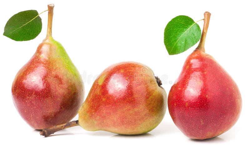 Three Red Pears with Leaves Isolated on White Background Stock Image ...