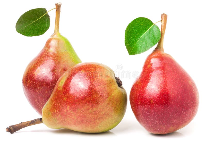 Three Red Pears with Leaves Isolated on White Background Stock Image ...