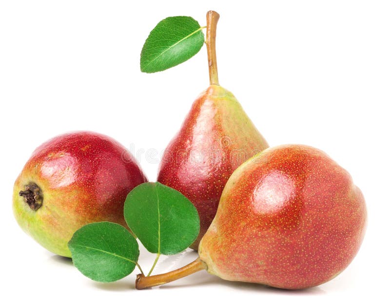 Three Red Pears with Leaves Isolated on White Background Stock Image ...