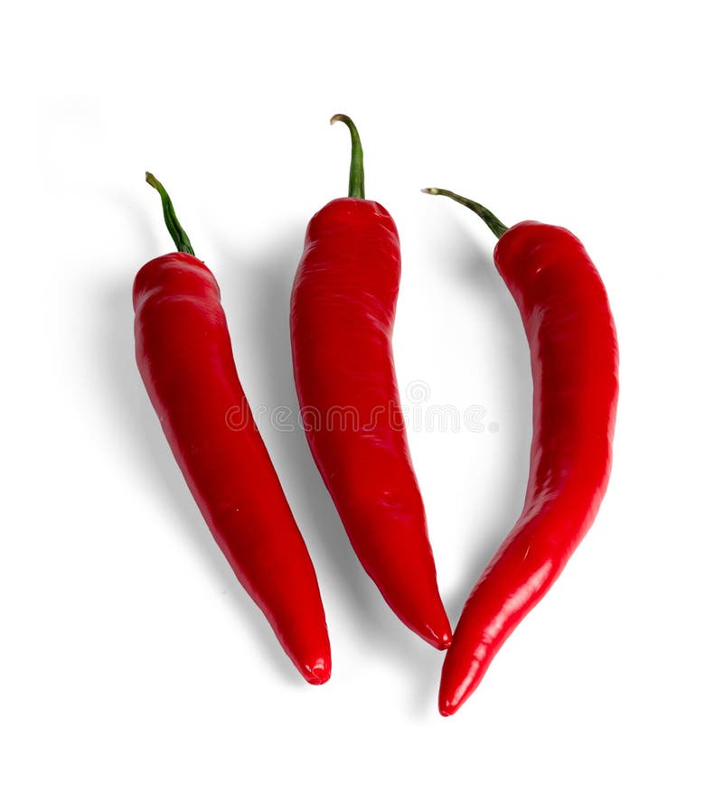 Three Red Peppers are Shown on a White Background Stock Photo - Image ...
