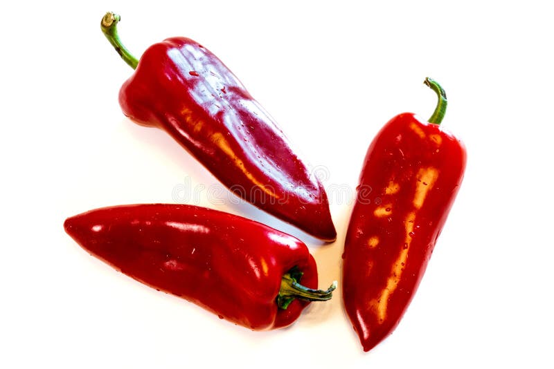 Three Red Peppers on a White Background Stock Photo - Image of peppers ...