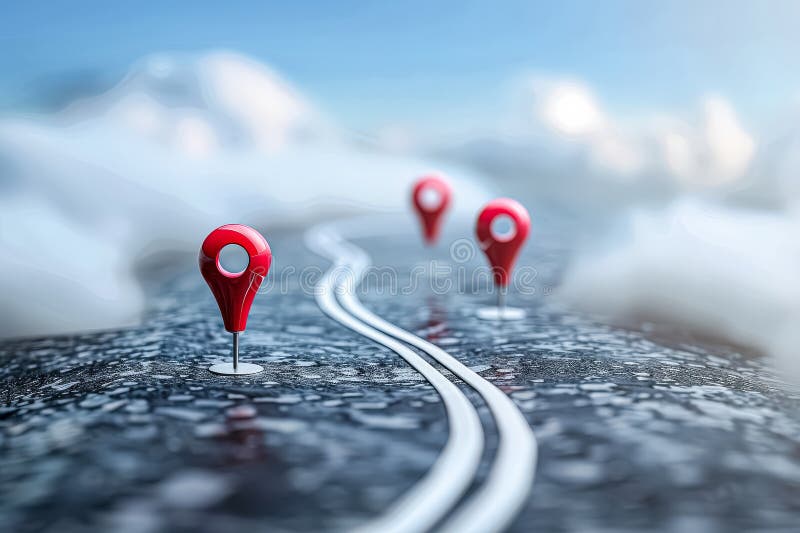 Three Red Pins are Placed on a Road, One in the Middle and Two on the ...
