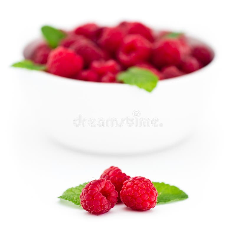 Three Red Raspberries with Fresh Mint Leaves Stock Image - Image of ...