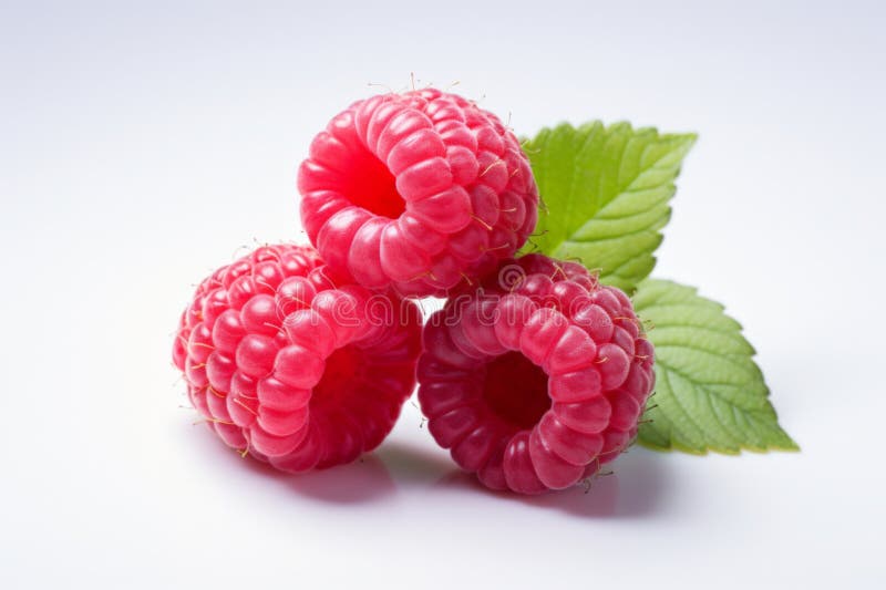 Three Red Raspberries on a Leaf Stock Illustration - Illustration of ...