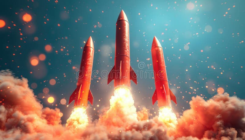 Three Red Rockets are Flying through the Sky by AI Generated Image ...