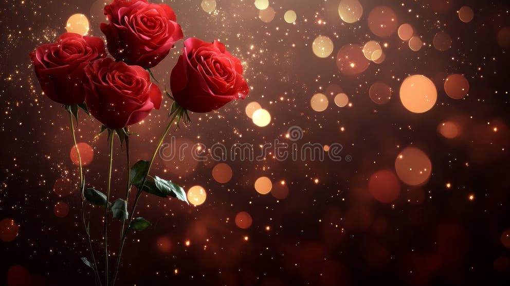 Three Red Roses Against a Sparkling Background Stock Illustration ...