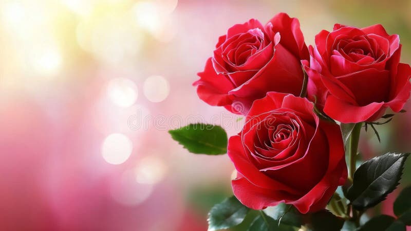 Three Red Roses Bloom Beautifully Against a Soft Background Stock ...