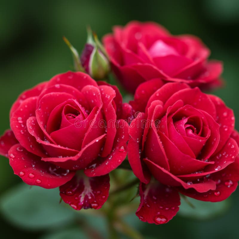 Three Red Roses with Dew Drops Closeup Stock Illustration ...