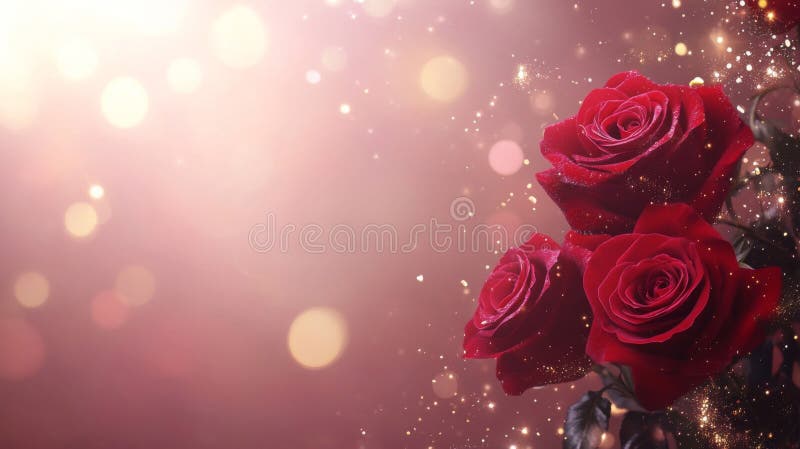Three Red Roses Sparkling Romantic Background Stock Illustration ...