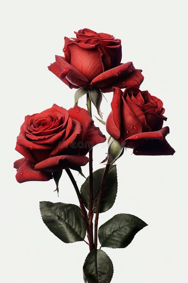 Three Red Roses in a Vase on a Table. Generative AI Image. Stock ...