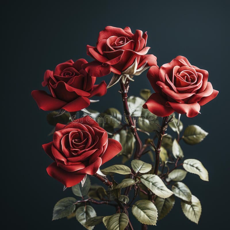 Three Red Roses in a Vase on a Dark Background Stock Illustration ...