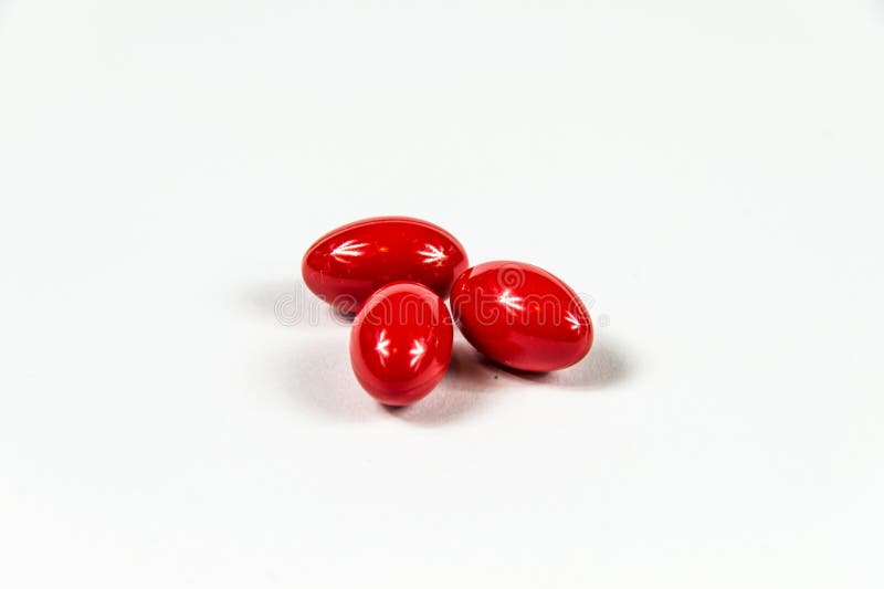 Three Red Soft Gelatine Capsules. Stock Image - Image of vitamine ...