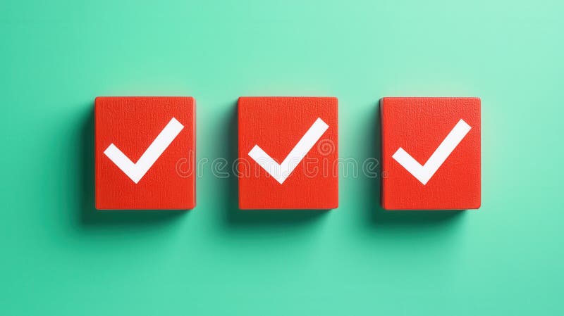 Three Red Checkmarks Success Goals Completion Stock Illustration ...