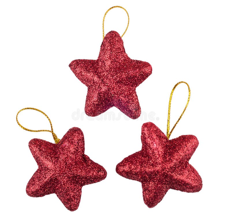 Three Red Stars Christmas Decorations on White Stock Image - Image of ...