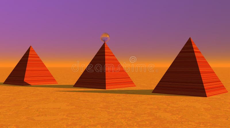 Three Red Striated Pyramids in Desert Stock Illustration - Illustration ...