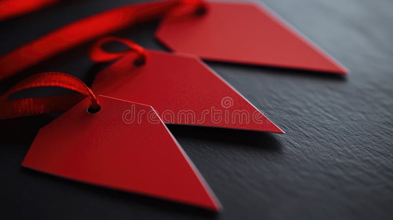 Three Red Tags Tied Together with a Red Ribbon Stock Photo - Image of ...