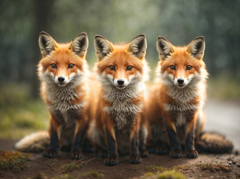 Three Red Tailed Foxes AI Generated Stock Illustration - Illustration ...