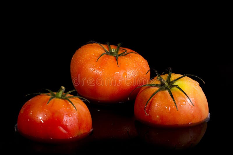 Three Red Tomatoes on a Black Background Stock Photo - Image of ...