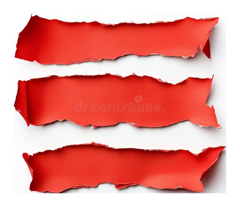 Three Red Torn Paper Strips on Transparent Background, Abstract Texture ...