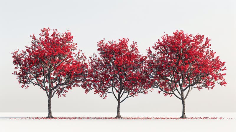 Three Red Trees with White Background Stock Illustration - Illustration ...