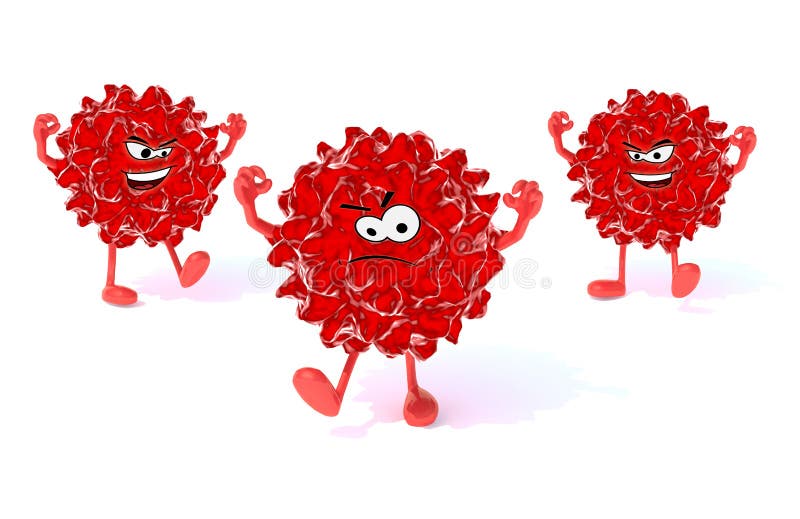 Three Red Virus with Arms, Legs and Face Stock Illustration ...