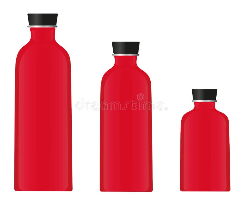 Three red water bottles stock illustration. Illustration of beverage ...