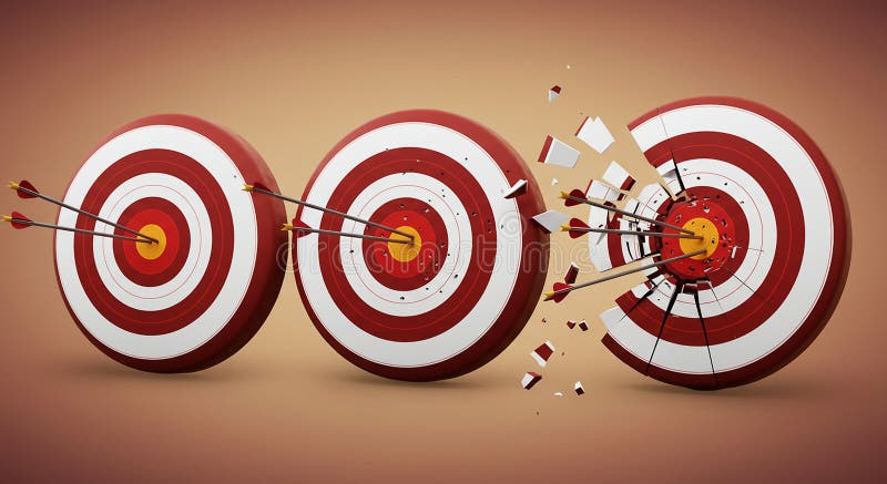 Three Red-and-white Archery Targets are Aligned Horizontally. Each ...