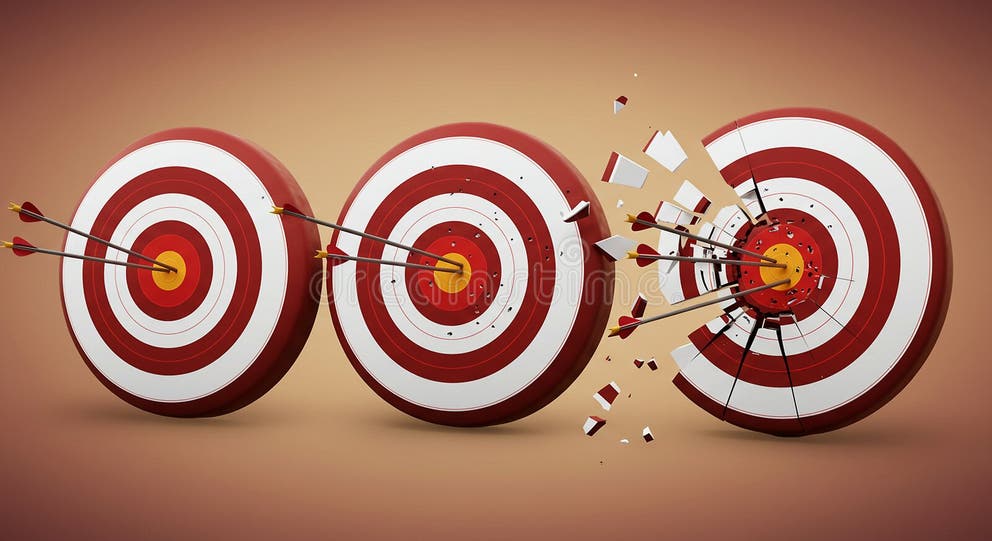 Three Red-and-white Archery Targets are Aligned Horizontally. Each ...