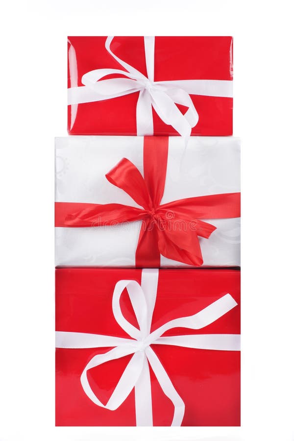 Three Red and White Gift Boxes Stock Photo - Image of christmas ...