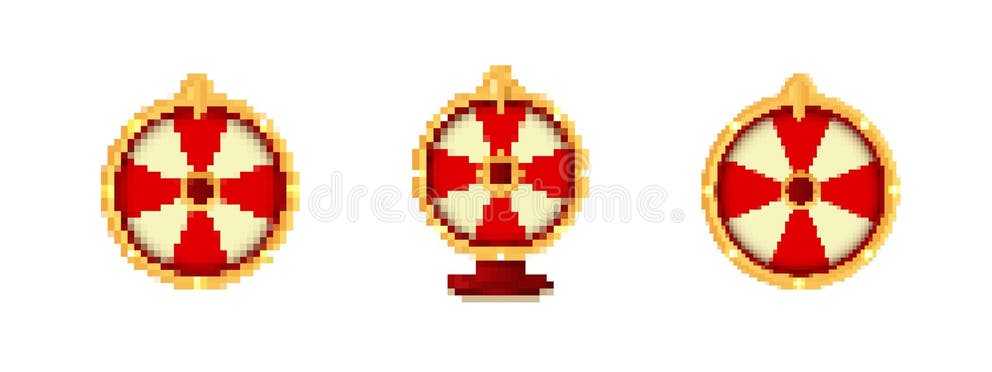 Colorful Pixel Art Shields Showing Red and White Patterns in Circular ...