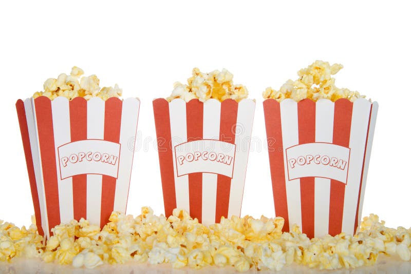 Three Bags of Buttered Popcorn Isolated on White Background Stock Photo ...