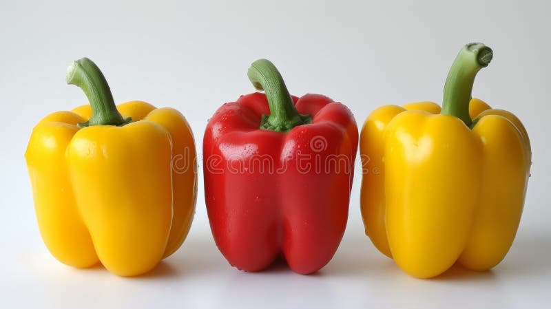 Three Red, Yellow and Green Peppers are Shown in a Row, AI Stock Photo ...