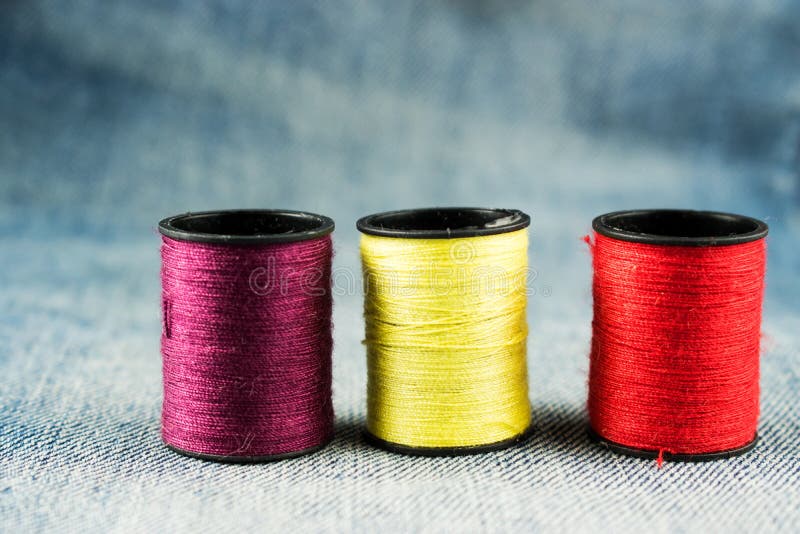 Three Reels of Thread and Jeans. Sewing As Hobby Stock Image - Image of ...