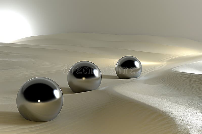 Three Reflective Spheres Aligned in a Minimalist Desert Landscape ...