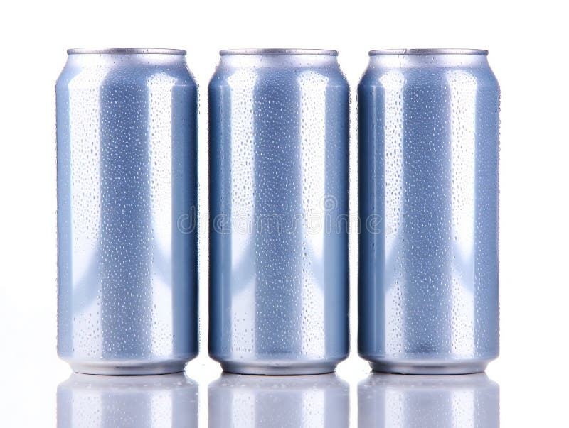 Three Refreshing Blue Beverage Cans with Condensation Drink Refreshment ...