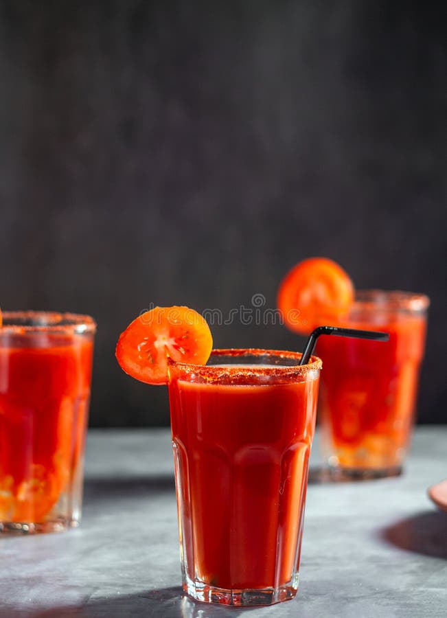 Three Refreshing Vegetable Cocktail. Tomato Juice Served in Glass with ...